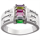 Sterling Silver Family Baguette Name & Birthstone Ring