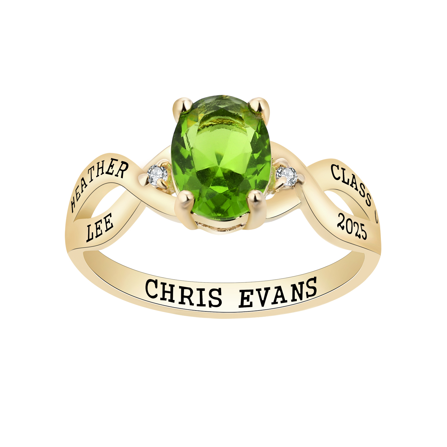 Oval Simulated Birthstone and Diamond Accent Infinity Twist Shank Class Ring 1 Stone and 5 Lines